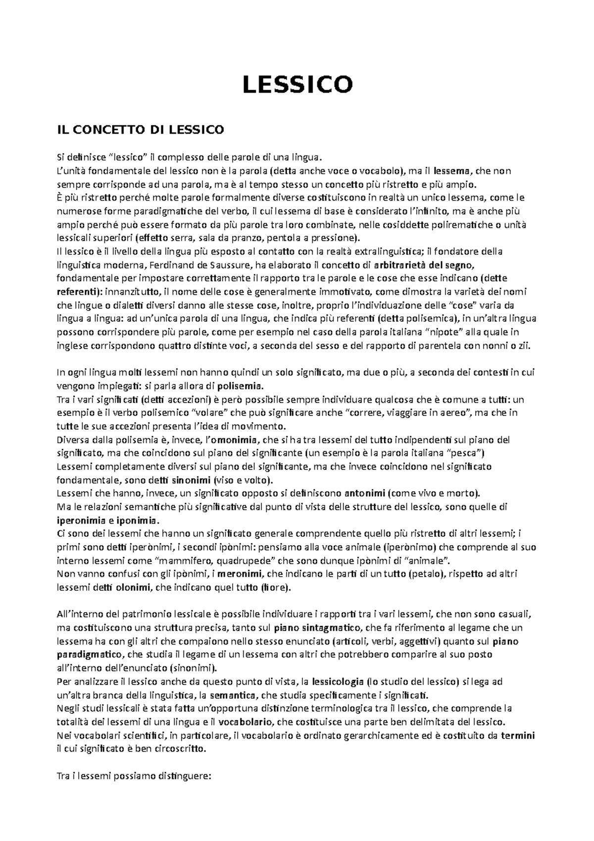 3° capitolo - Lessico - LESSICO IL CONCETTO DI LESSICO Si deinisce “lessico” il complesso delle ...