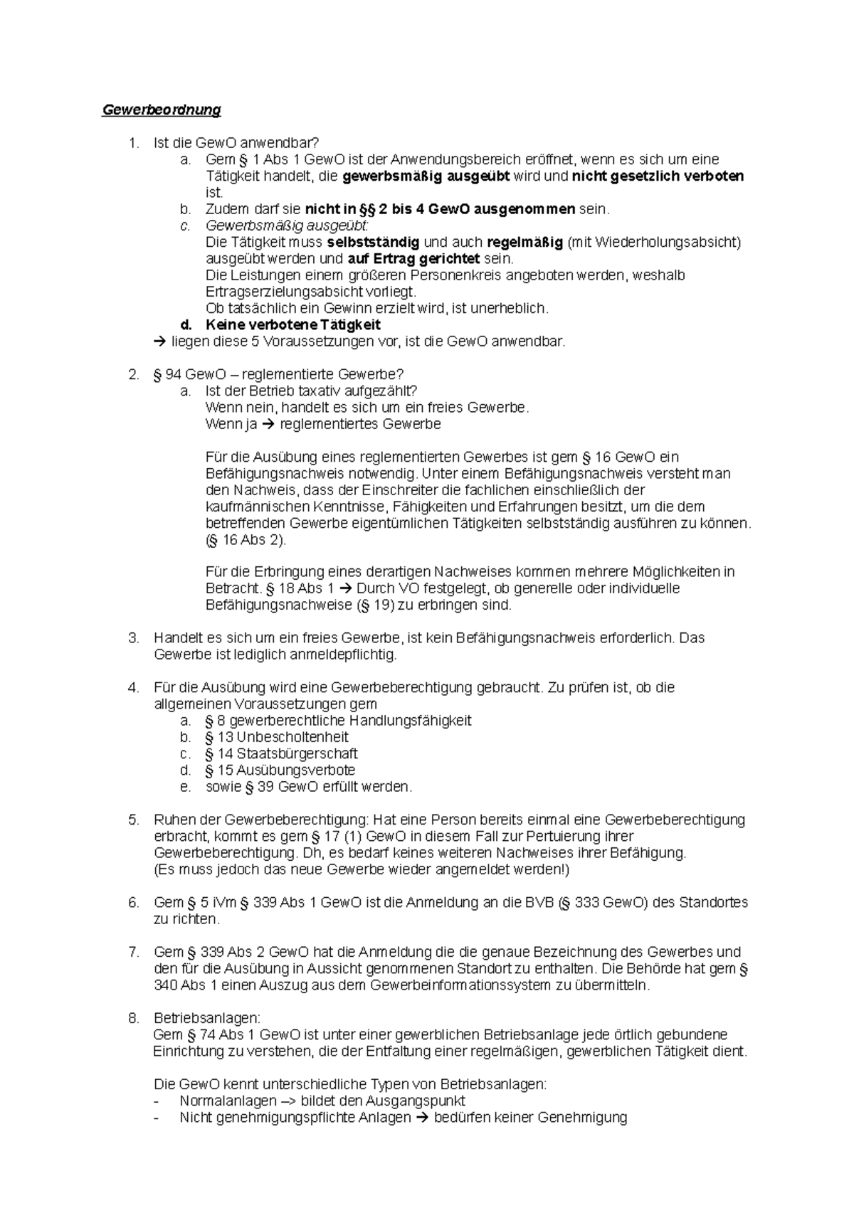 Gewerbeordnung Prüfschema - Gewerbeordnung Ist die GewO anwendbar? a ...