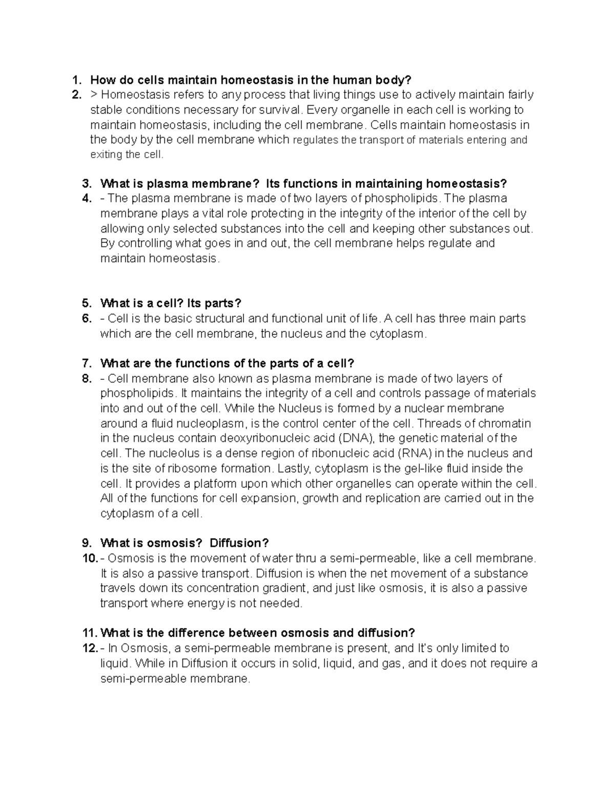 Act - CELL MEMBRANE - How do cells maintain homeostasis in the human ...