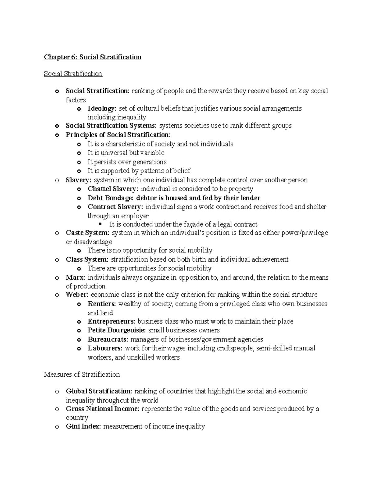 Chapters 6-9 lecture notes - Chapter 6: Social Stratification Social ...