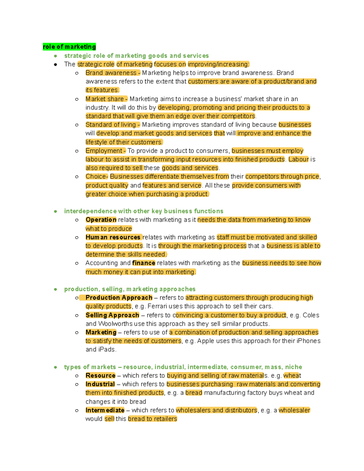 Marketing - Syllabus HSC Notes - role of marketing strategic role of ...