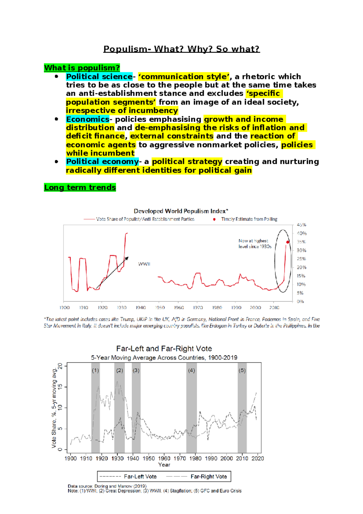 Populism lectures 17 notes - Populism- What? Why? So what? What is ...