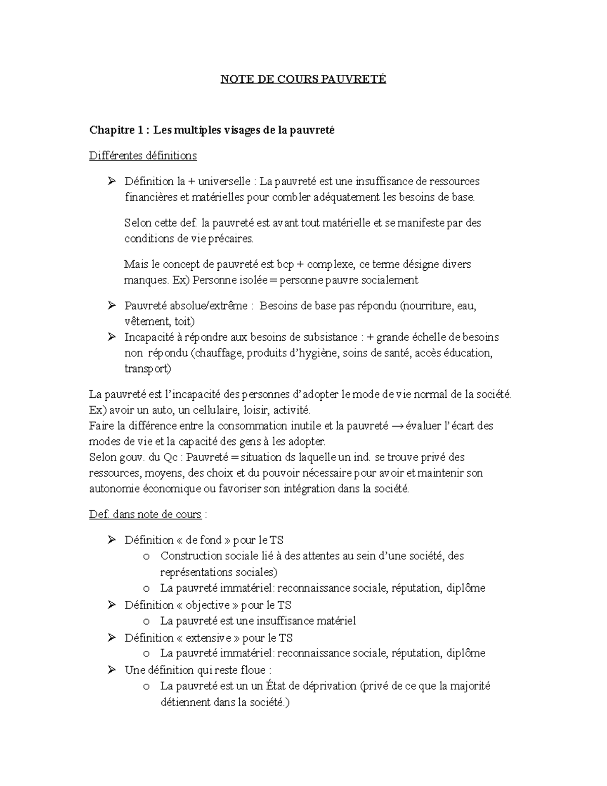 Note-de-cours - Aide pour les examens - NOTE DE COURS PAUVRETÉ Chapitre ...