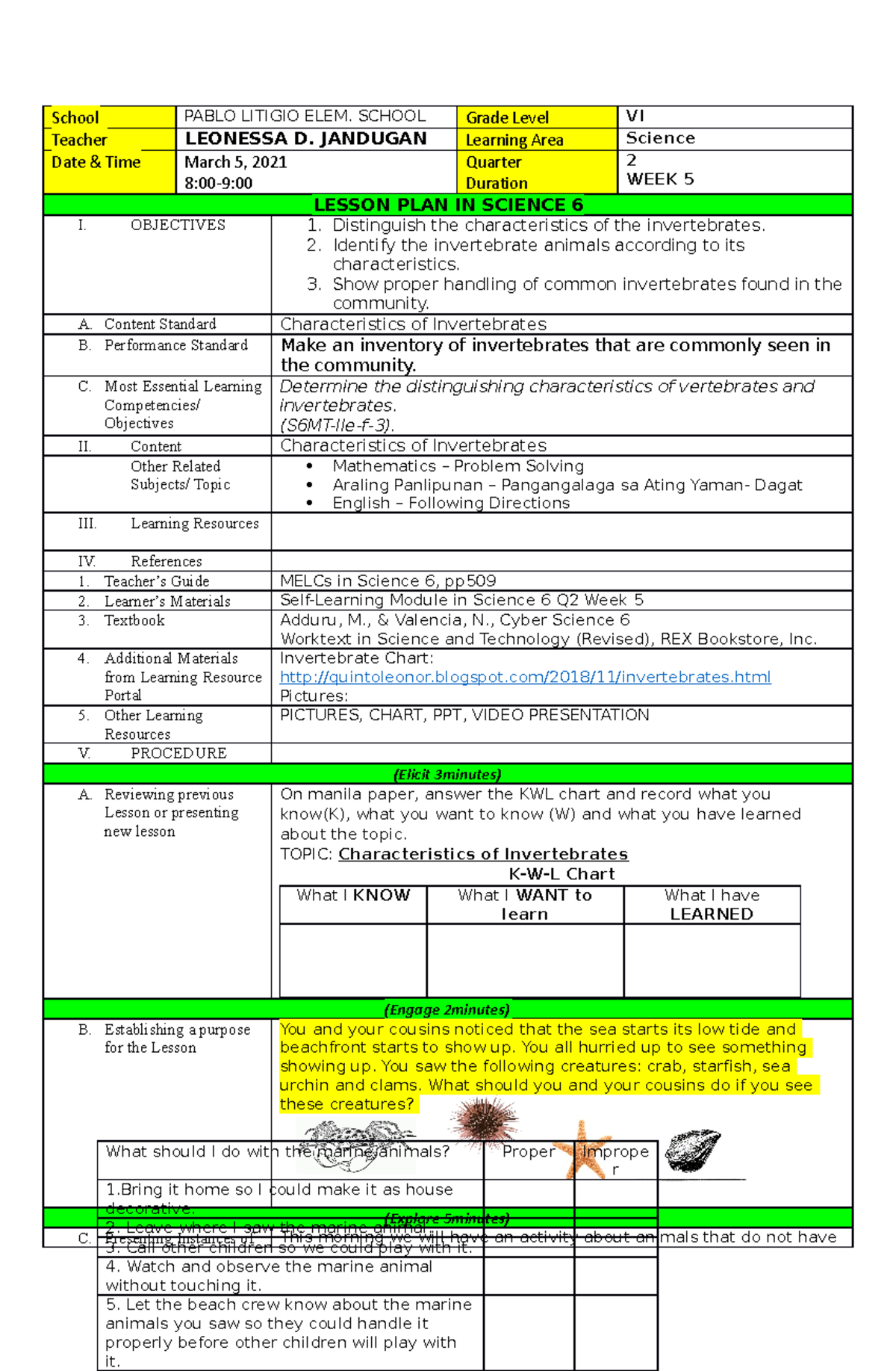 Science COT - lesson plan - School PABLO LITIGIO ELEM. SCHOOL Grade ...