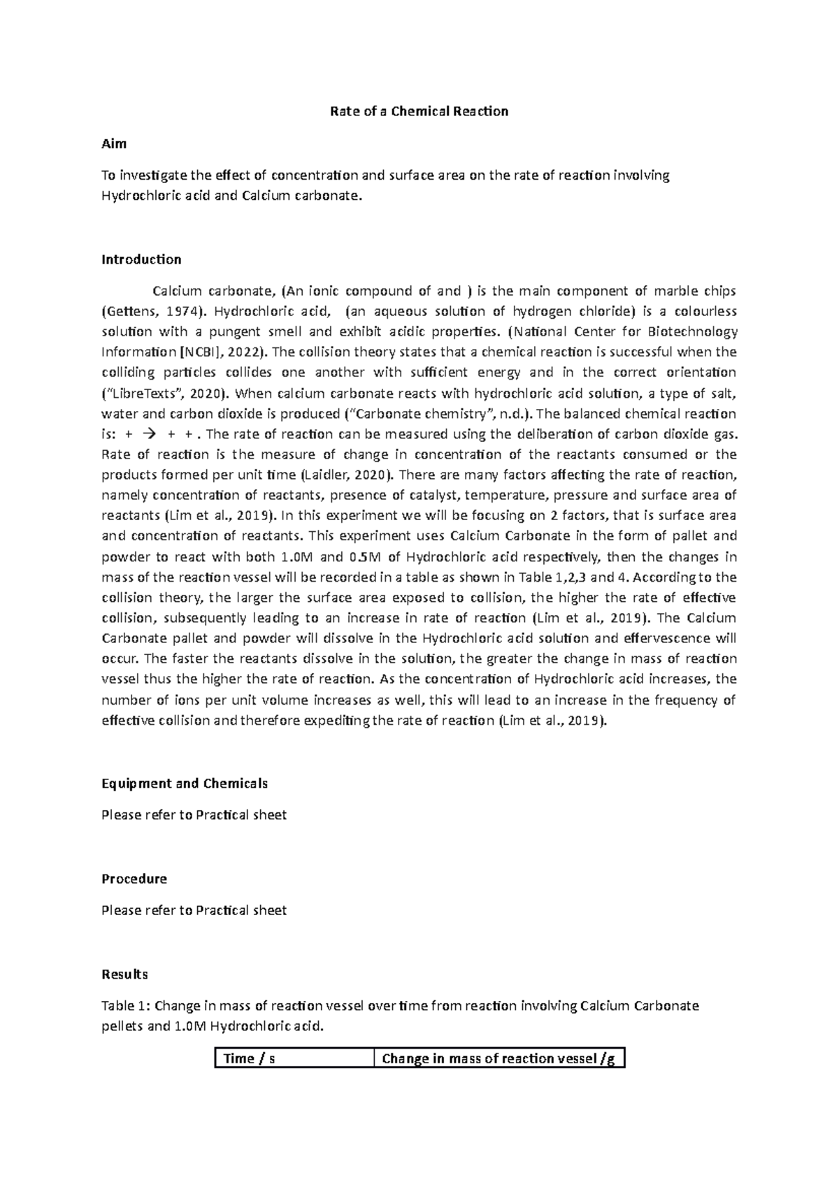 Summative Practical 1 - Rate of a Chemical Reaction Aim To investigate ...