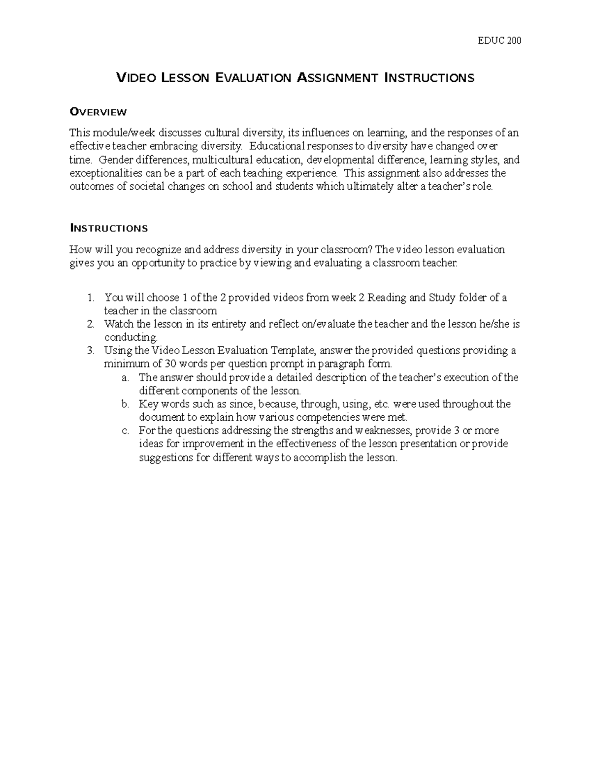 Video Lesson Evaluation Assignment Instructions - EDUC 200 VIDEO LESSON ...