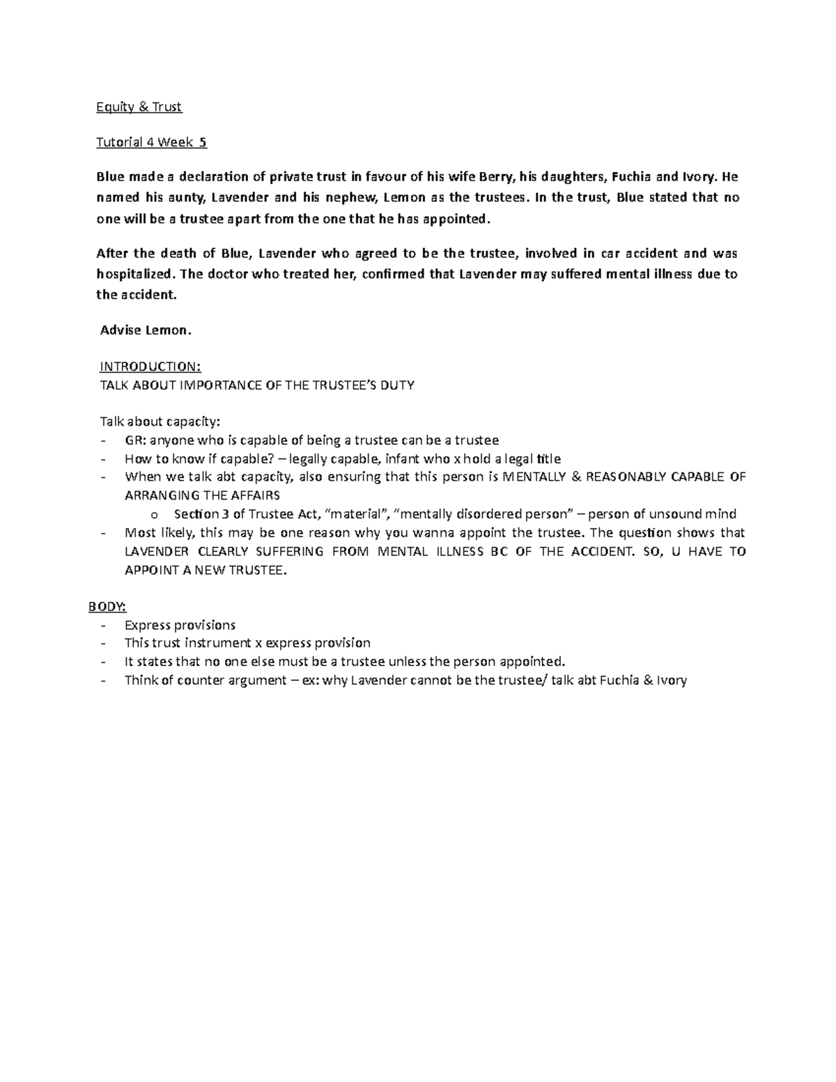 Tutorial 4 Week 5 Question - Equity & Trust Tutorial 4 Week 5 Blue made ...