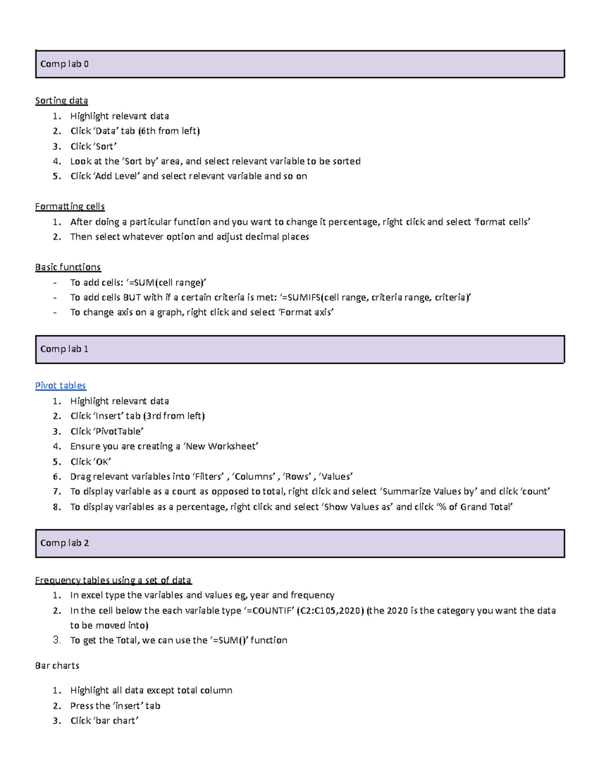 Notes on DDD - Comp lab 0 Sorting data 1. Highlight relevant data 2 ...