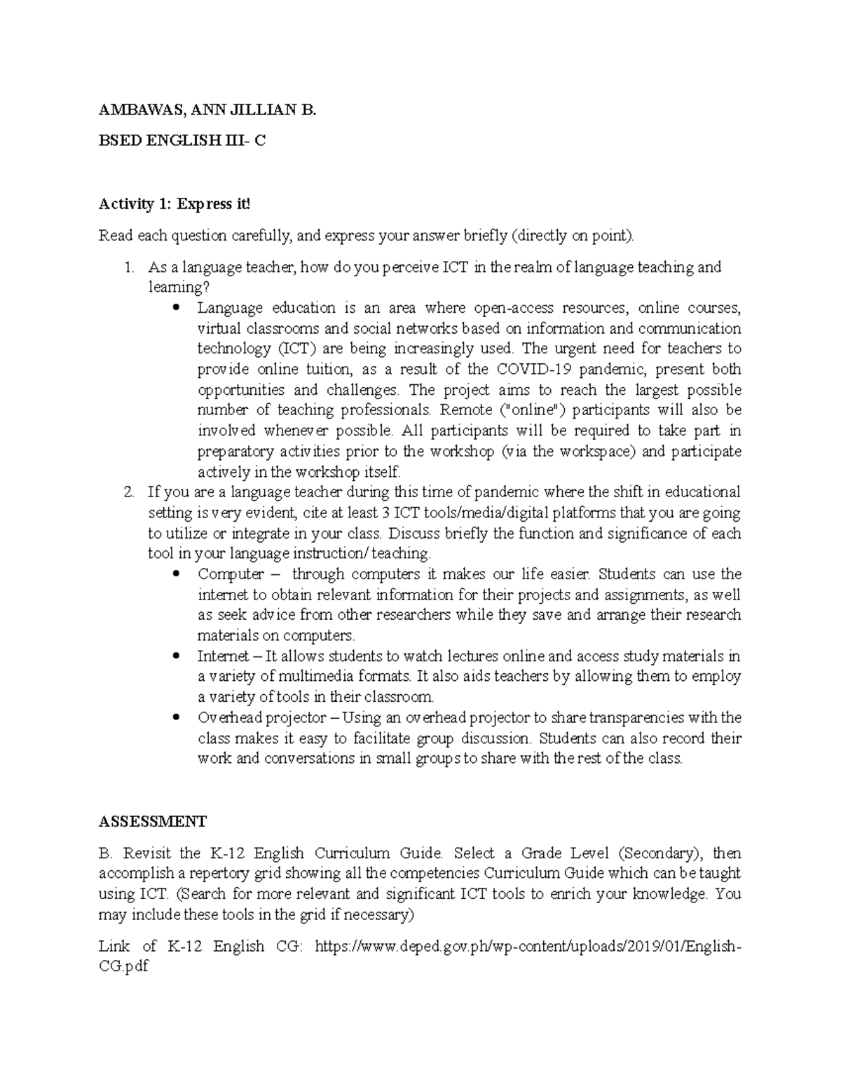 SPEC 121 UNIT 1 - This will help you give answers - AMBAWAS, ANN ...