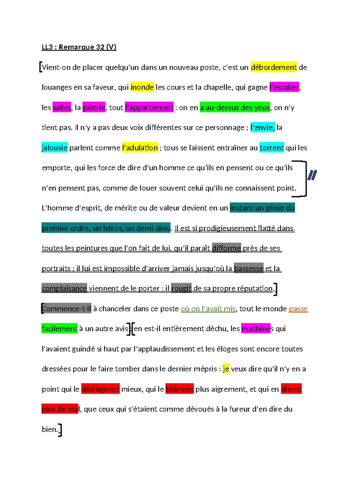 LL3 - annalyse linéaire Paragraphe 32 livre 8 les caractères - LL3 : Remarque 32 (V) Vient-on de ...