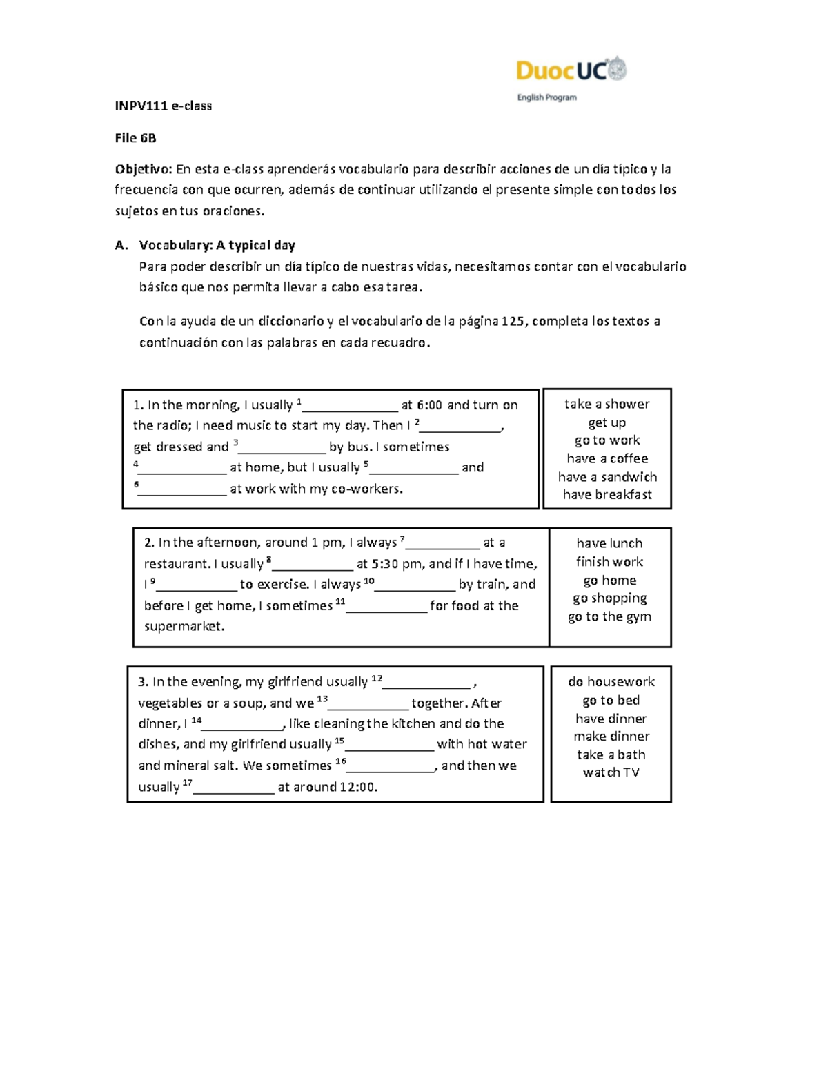 Presente simple frequencia - always, never, etc - INPV111 e-class File ...