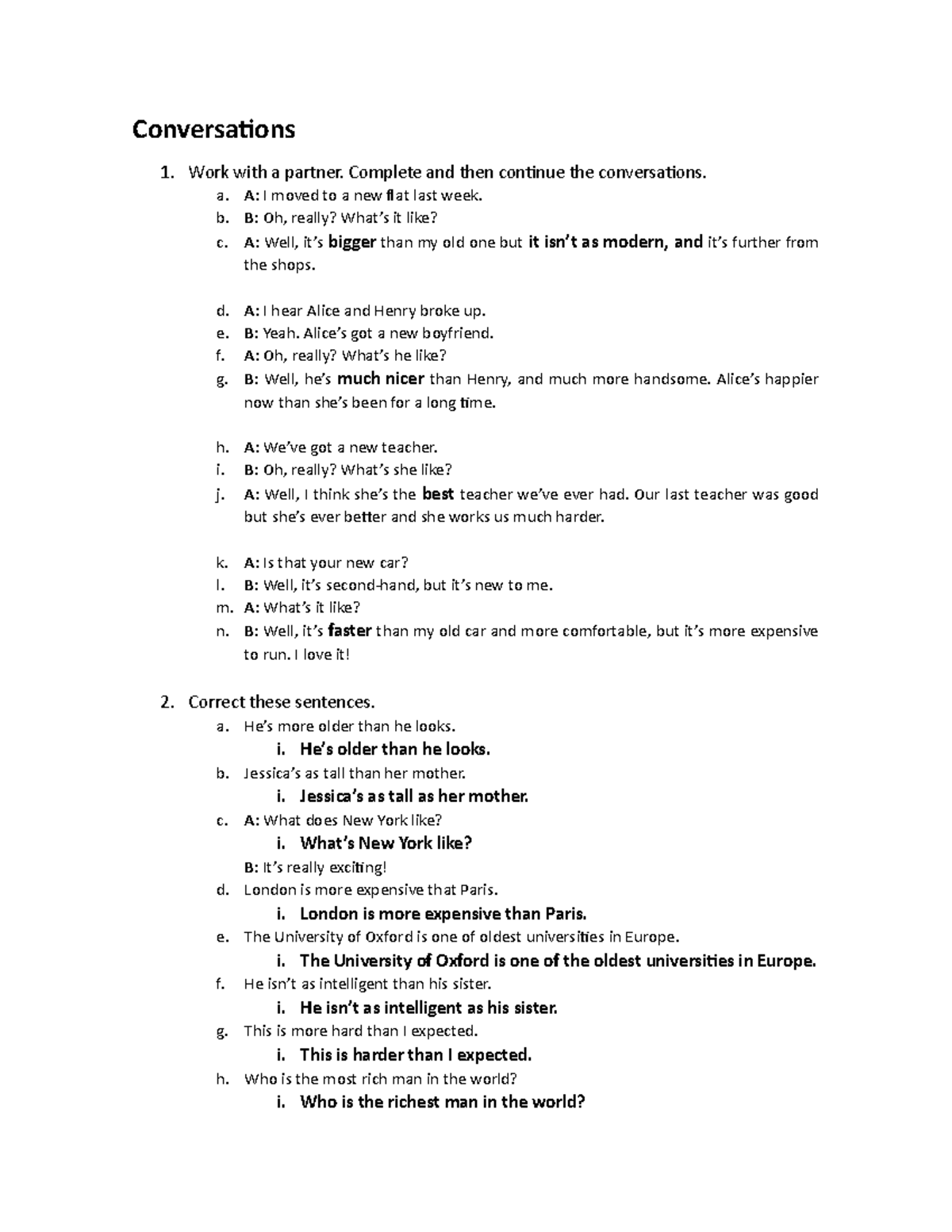 English Homework (26) - ¡Apuntes! - Conversations 1. Work with a ...