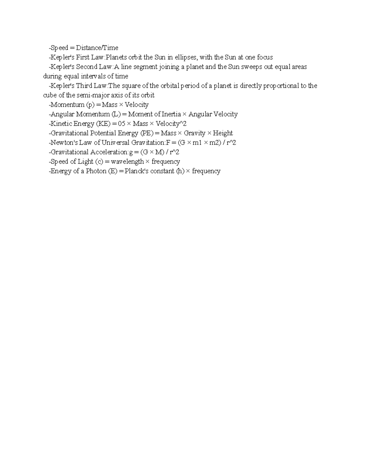 Astr Cheat Sheet -Speed = Distance/Time -Kepler's First Law:Planets ...