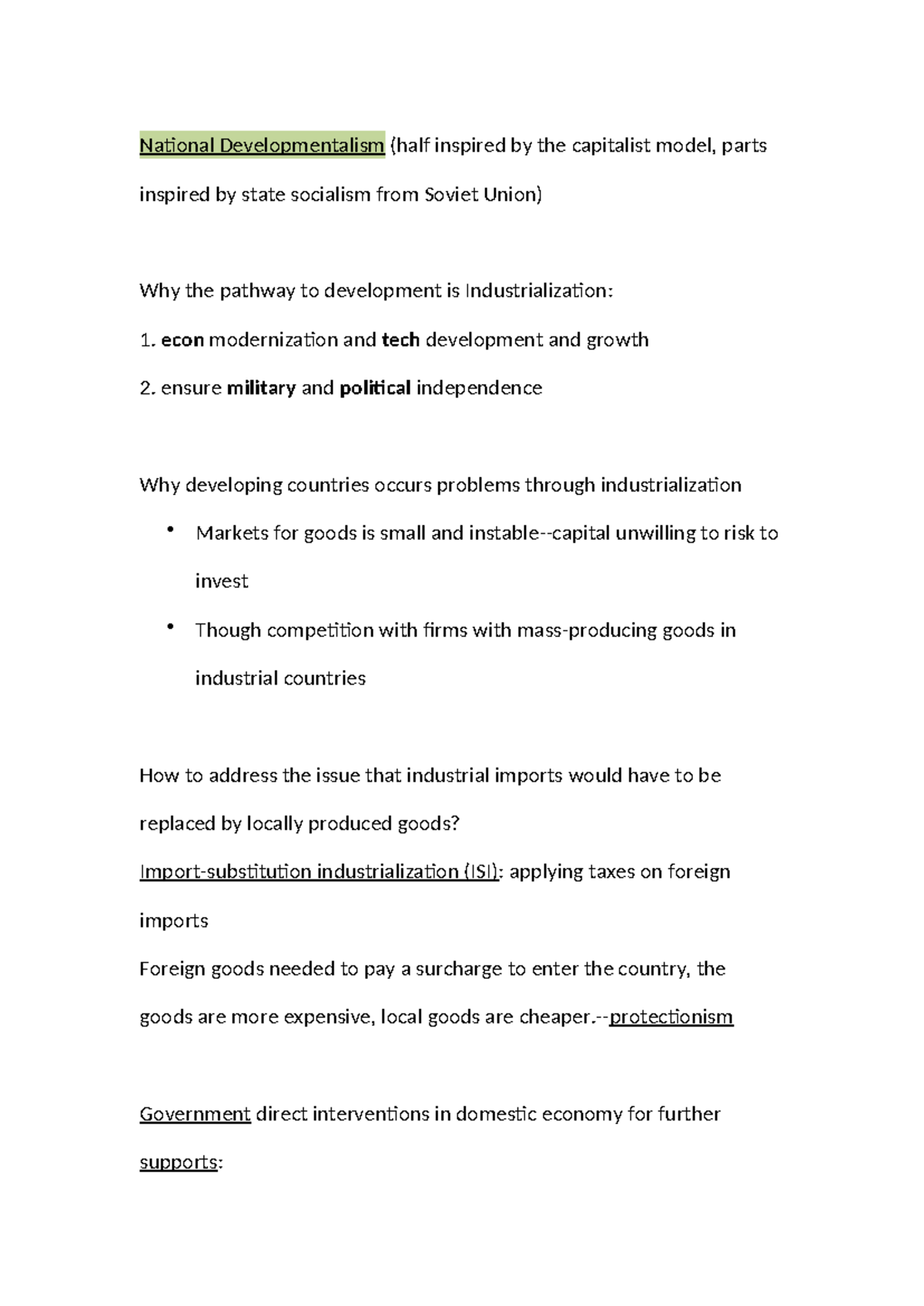 National Developmentalism - econ modernization and tech development and ...