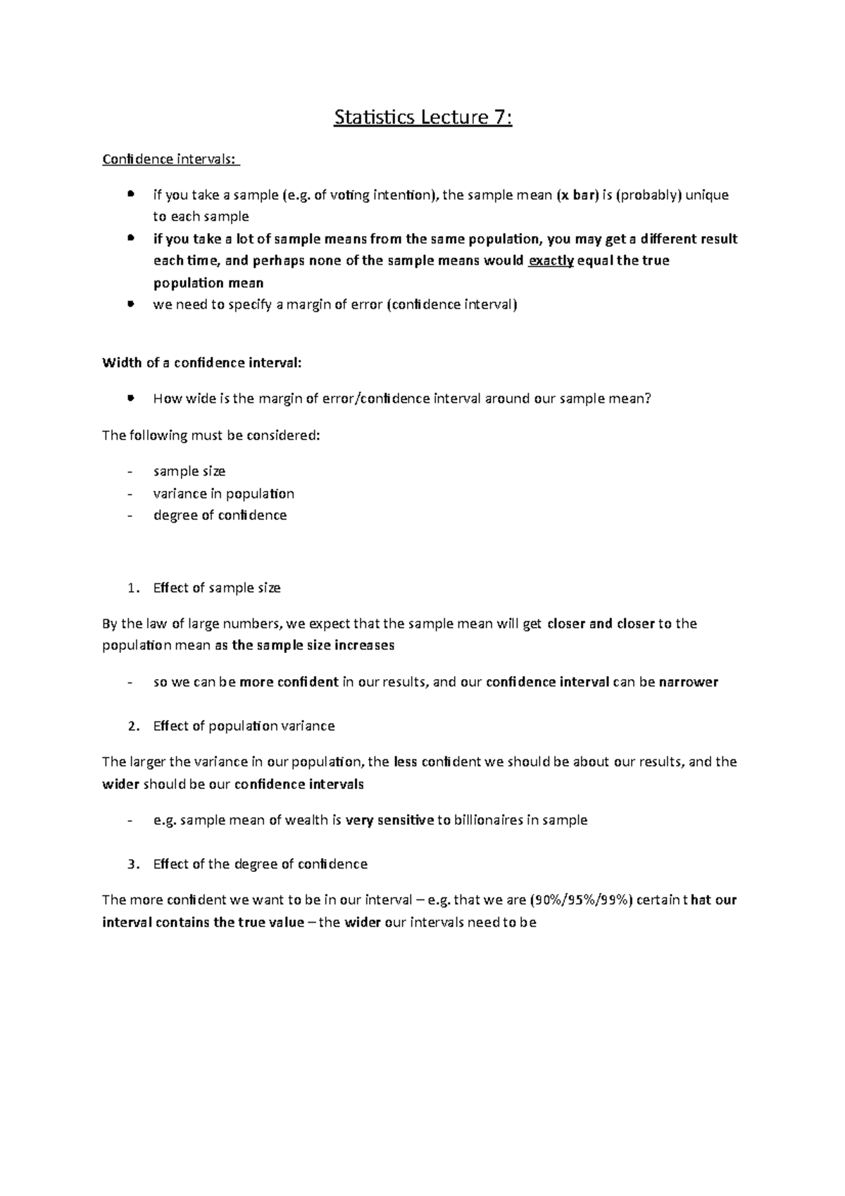 Stats Lecture 7 - Statistics Lecture 7: Confidence intervals: if you ...