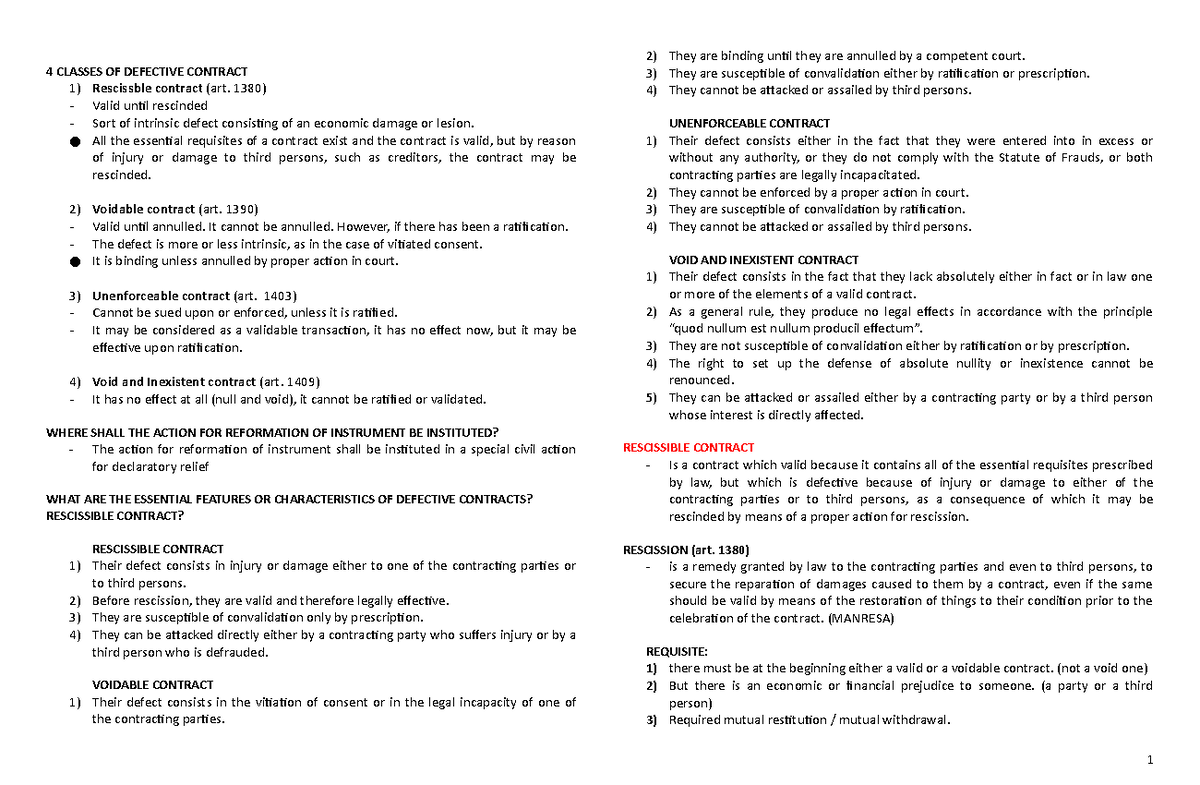 4 defective contracts Recover - 4 CLASSES OF DEFECTIVE CONTRACT ...
