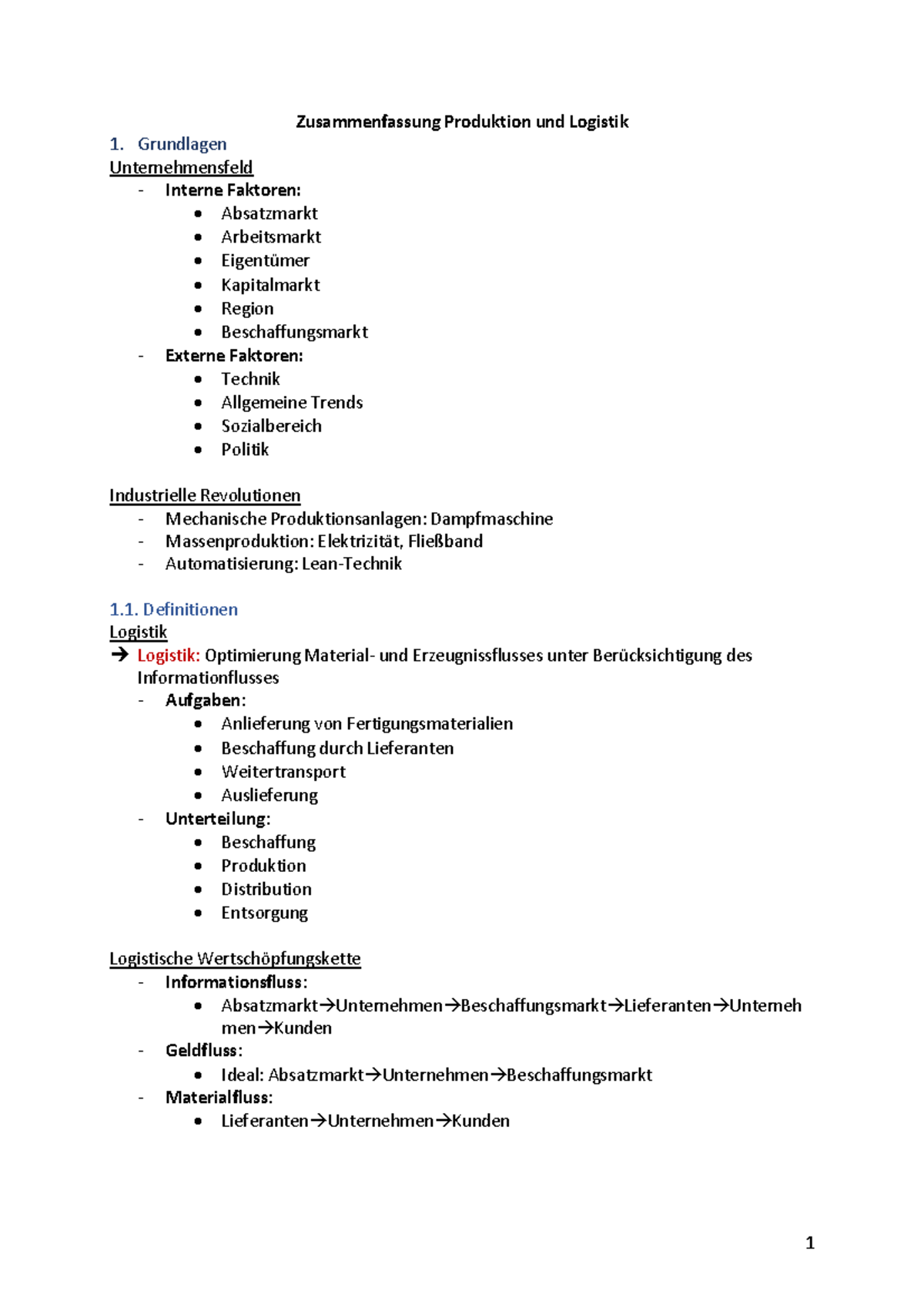 Zusammenfassung Produktion und Logistik - Warning: TT: undefined function: 32 Warning: TT ...