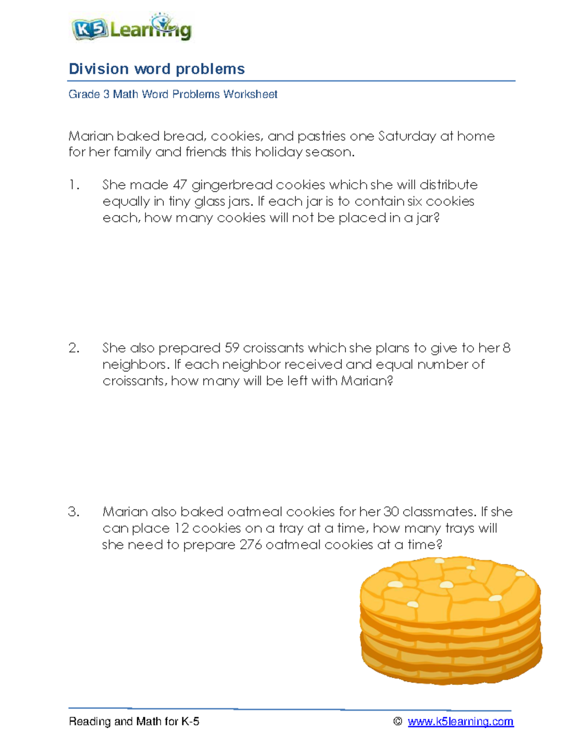 Grade 3 Division Word Problems B1 Reading And Math For K 5