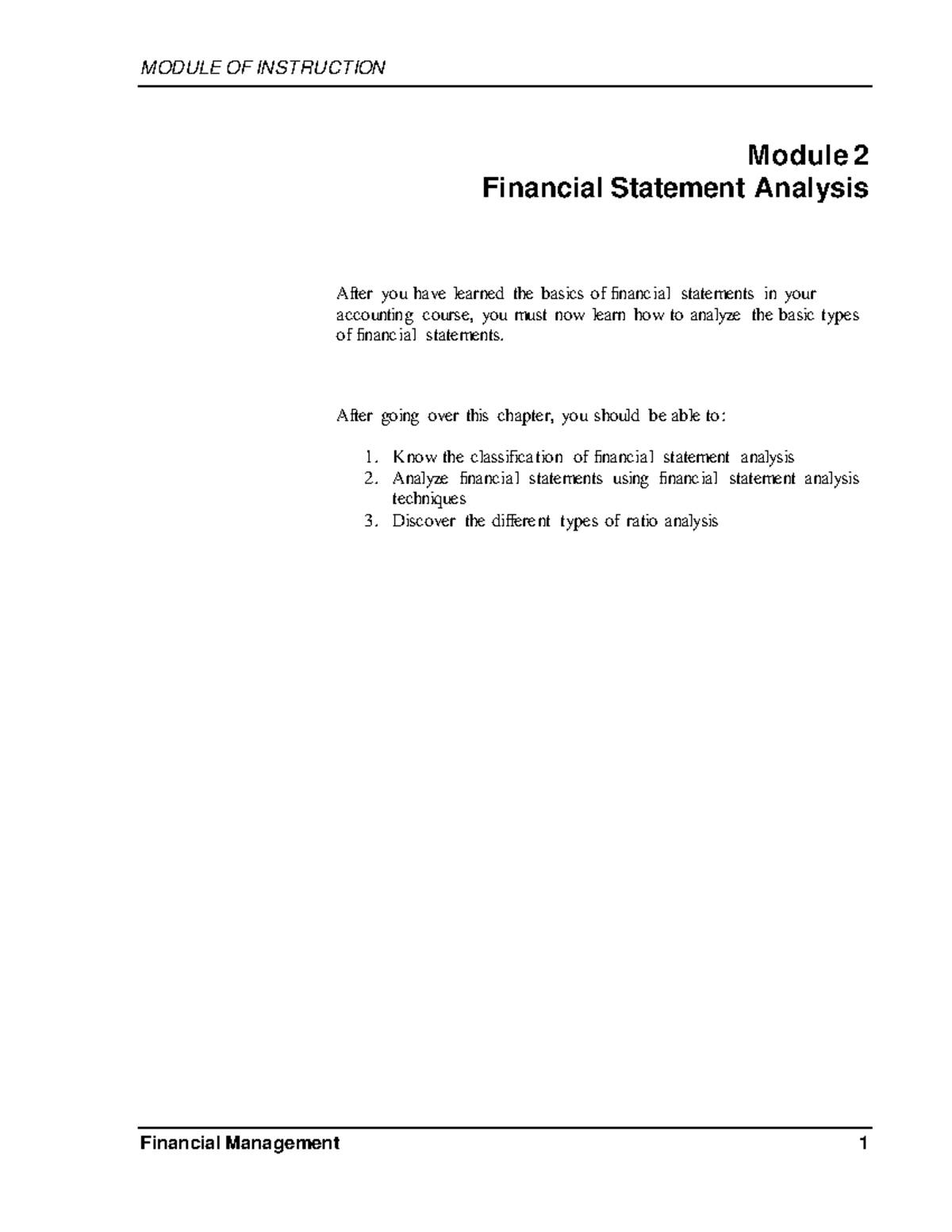 W2 Module 2 Financial Statement Analysis - MODULE OF INSTRUCTION ...