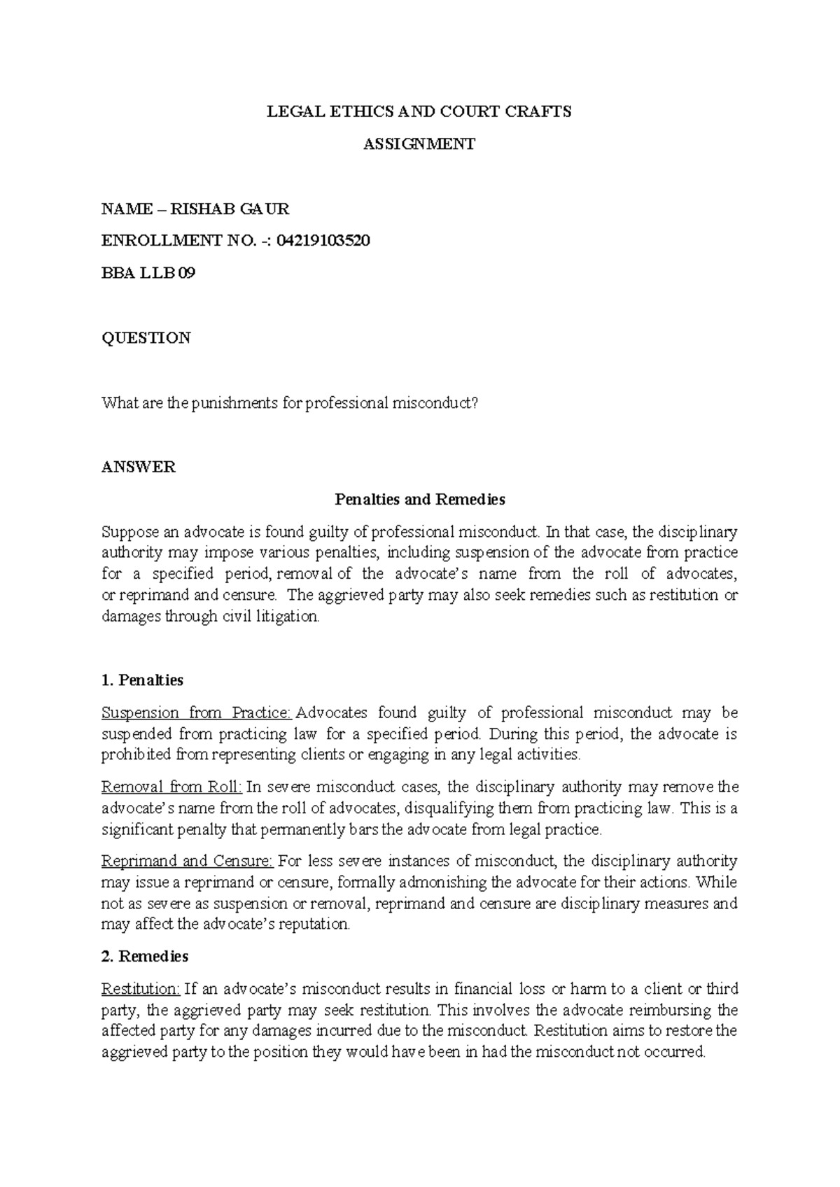 Legal Ethic SAND Court Crafts Assignment - LEGAL ETHICS AND COURT ...