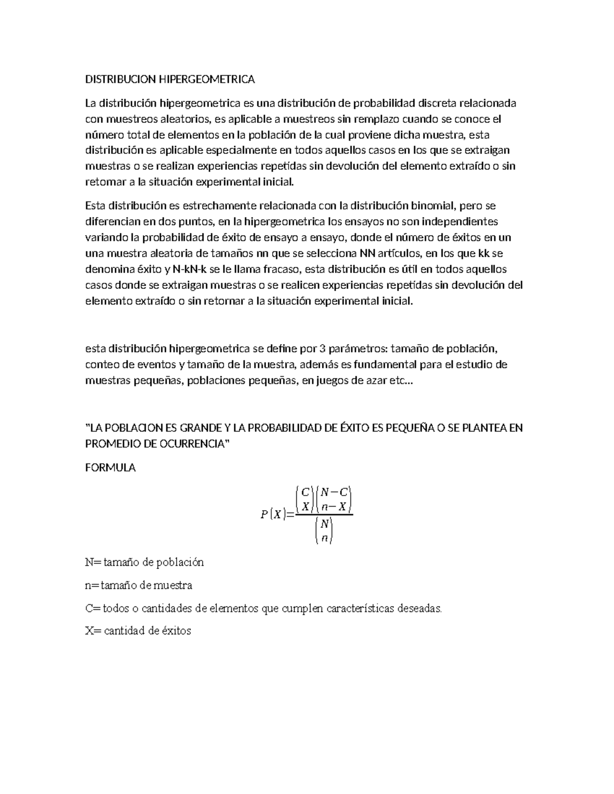 Distribución Hipergeometrica - DISTRIBUCION HIPERGEOMETRICA La ...