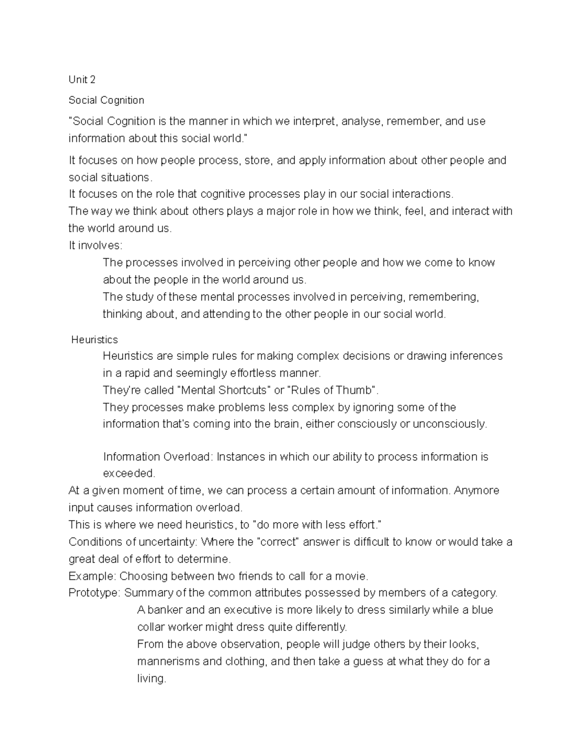 Social psych u2 p1 - unit 2 - Unit 2 Social Cognition “Social Cognition ...