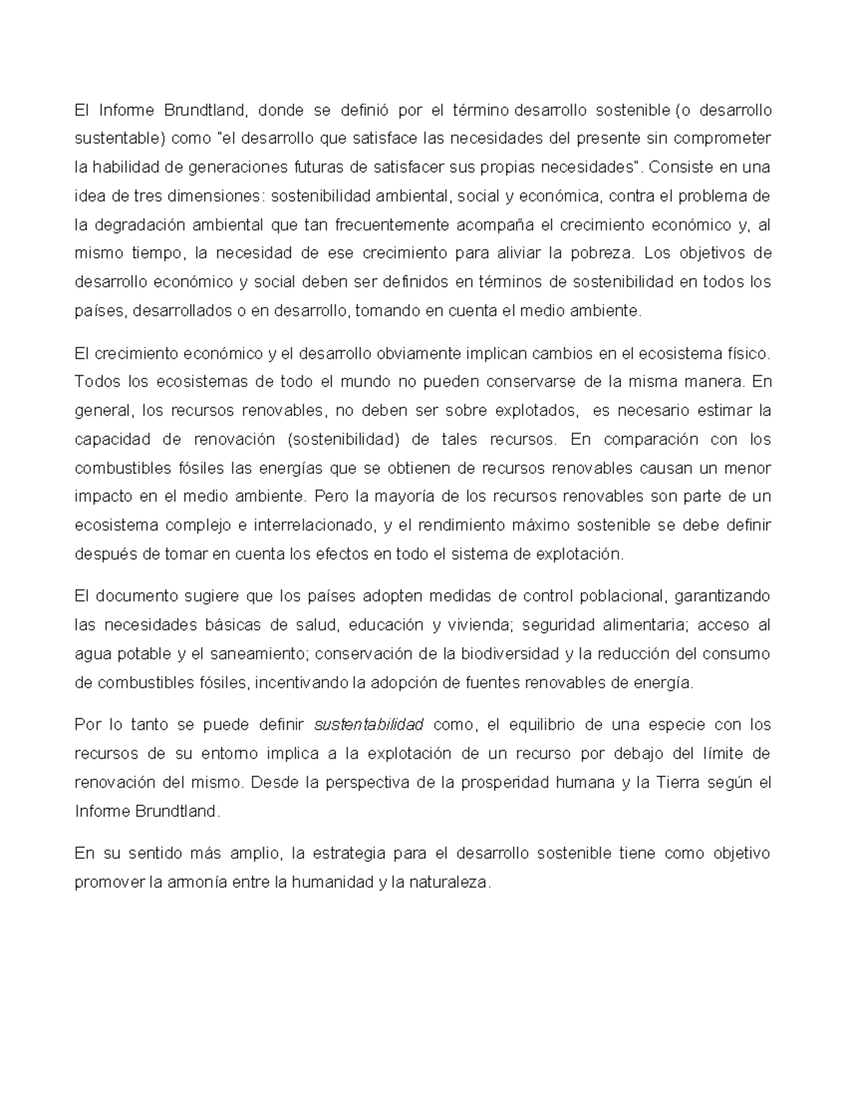 El Informe Brundtland - Consiste en una idea de tres dimensiones ...