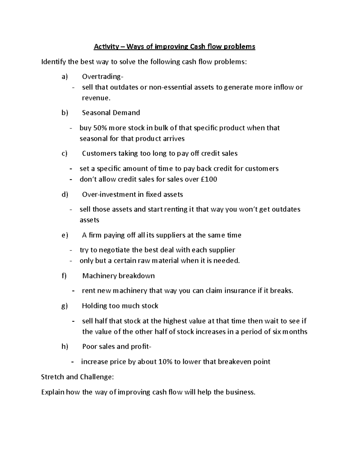 Activity - Cash flow Problems 20344848 - Activity – Ways of improving ...