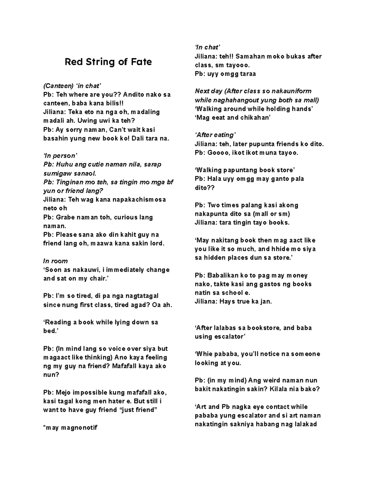 Red String of Fate Script Final - Red String of Fate (Canteen) ‘in chat ...