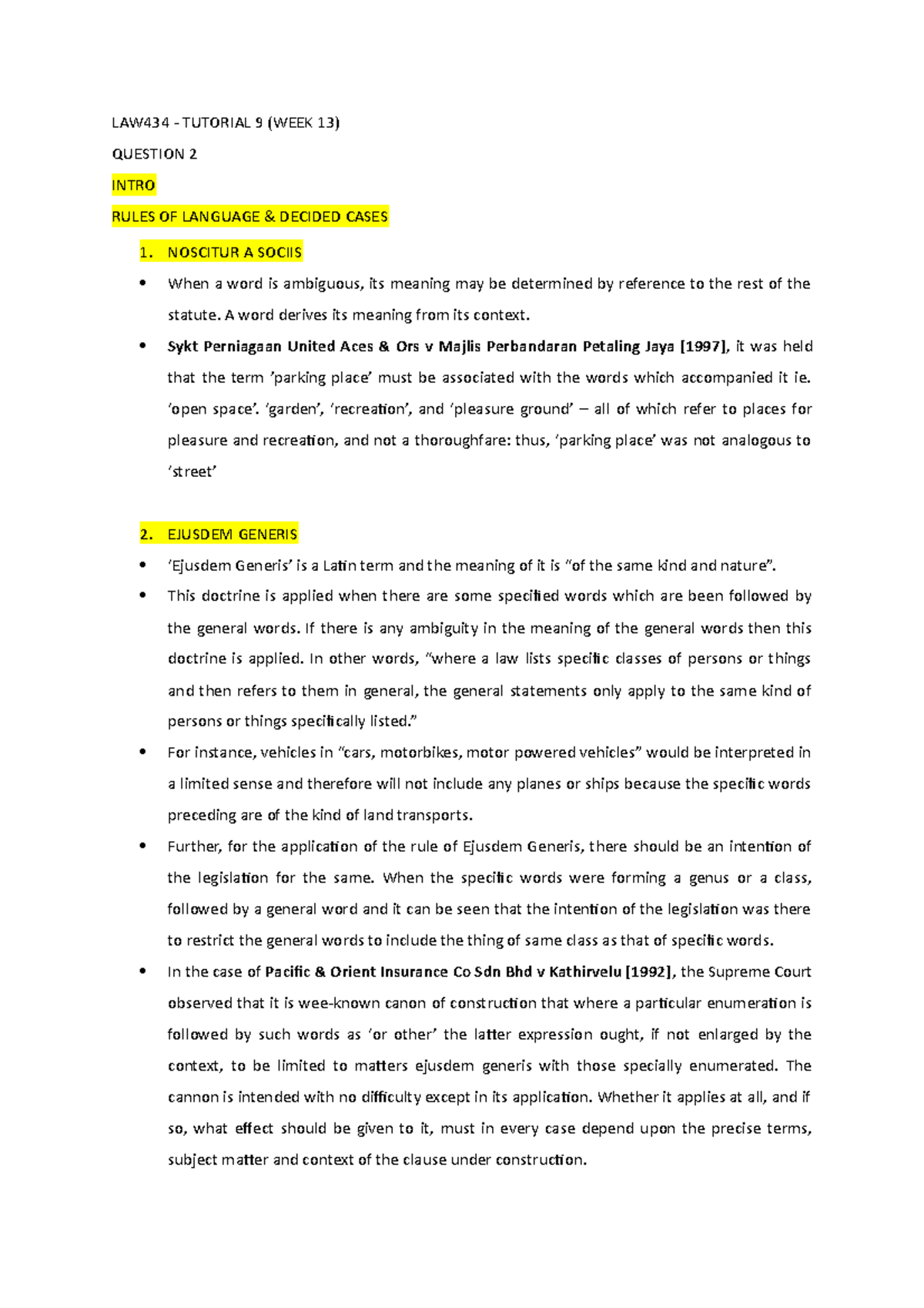 LAW434 - TUTO 9 W13 - tutorial work - LAW434 - TUTORIAL 9 (WEEK 13 ...