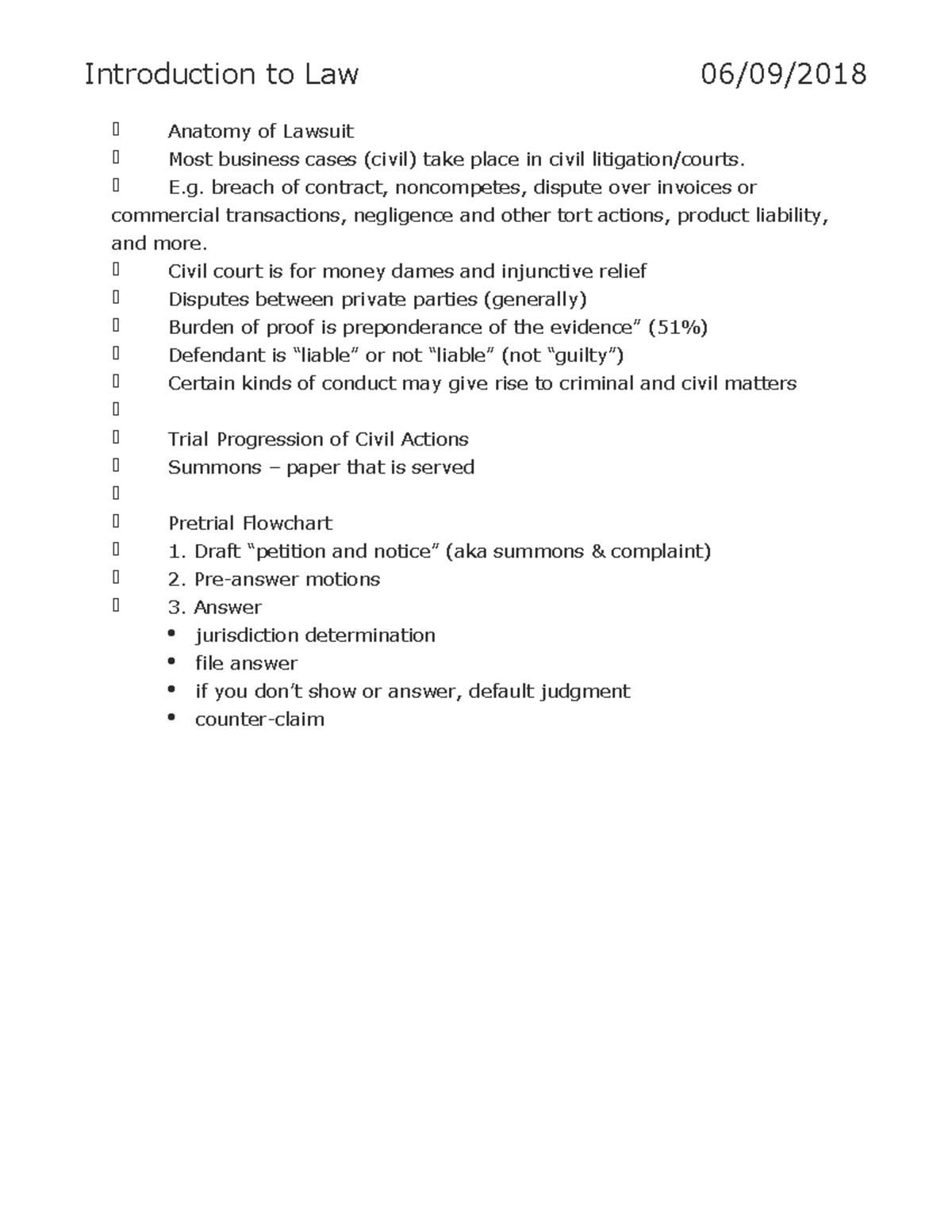Introduction to Law Notes 6-7 - Introduction to Law 06/09/ Anatomy of ...