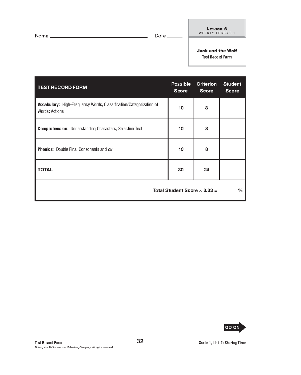 English Grammar Exercises - Test Record Form Name Date Jack and the ...