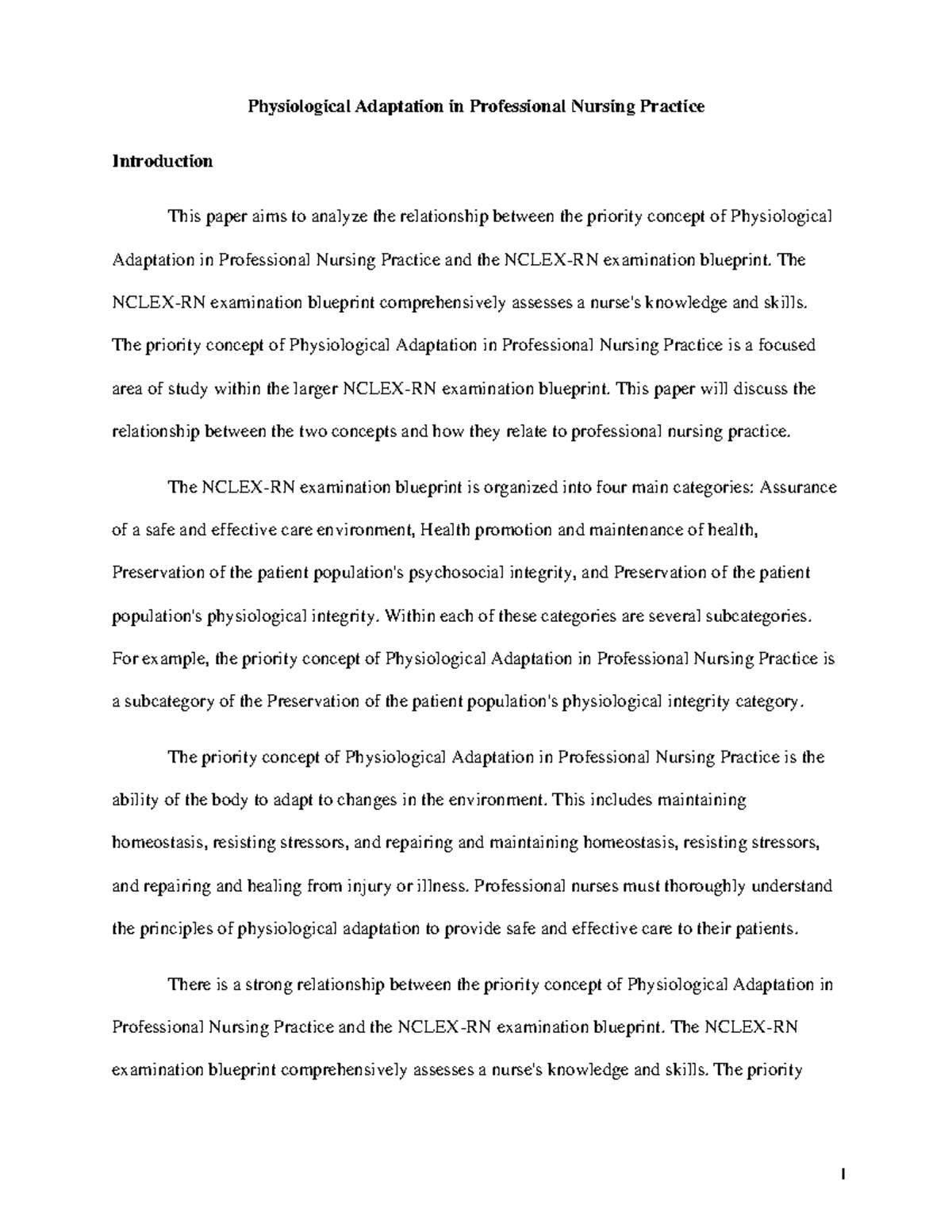 Physiological Adaptation in Professional Nursing Practice - The NCLEX ...