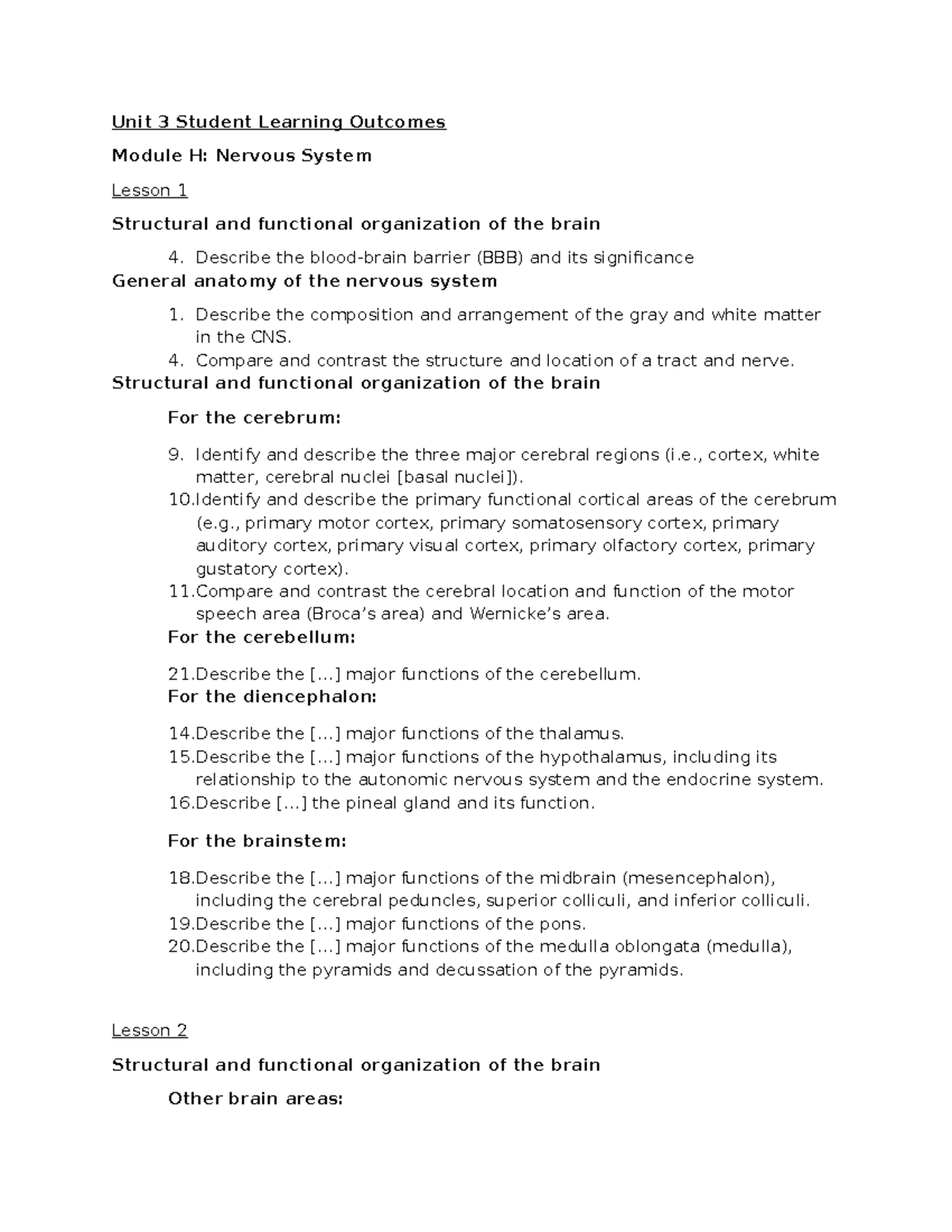 Unit 3 Student Learning Objectives - Unit 3 Student Learning Outcomes ...