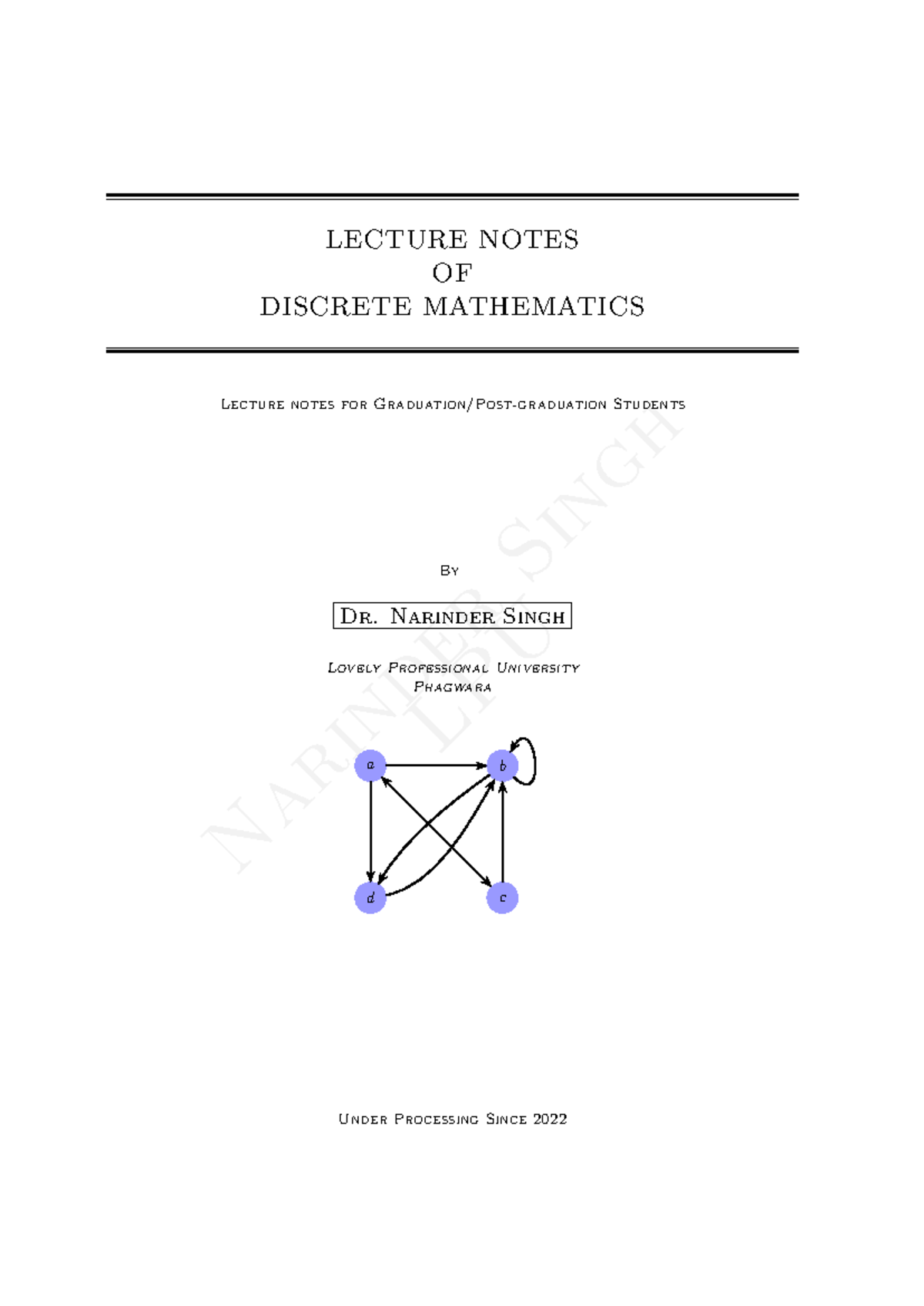 Lecture Notes U 123 Narinder Singh Lpu Lecture Notes Of Discrete Mathematics Lecture Notes For