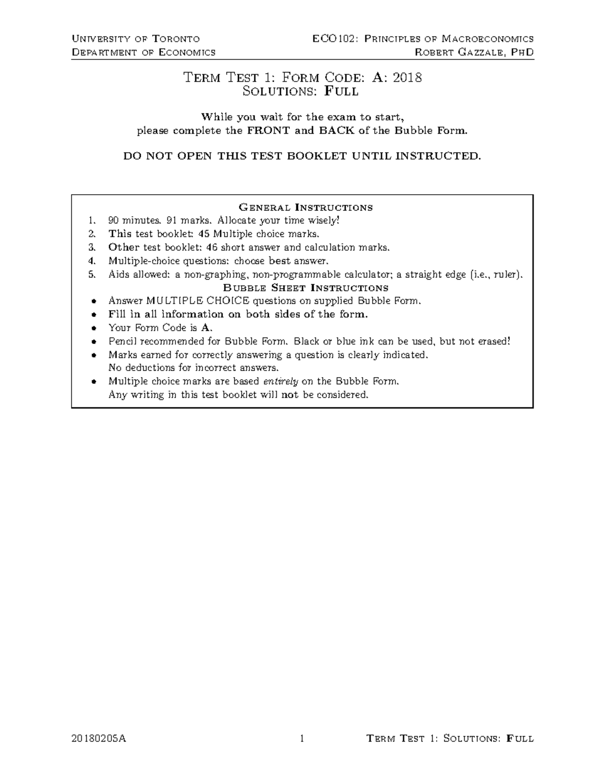 Test 2018, questions and answers - Department of Economics Robert ...