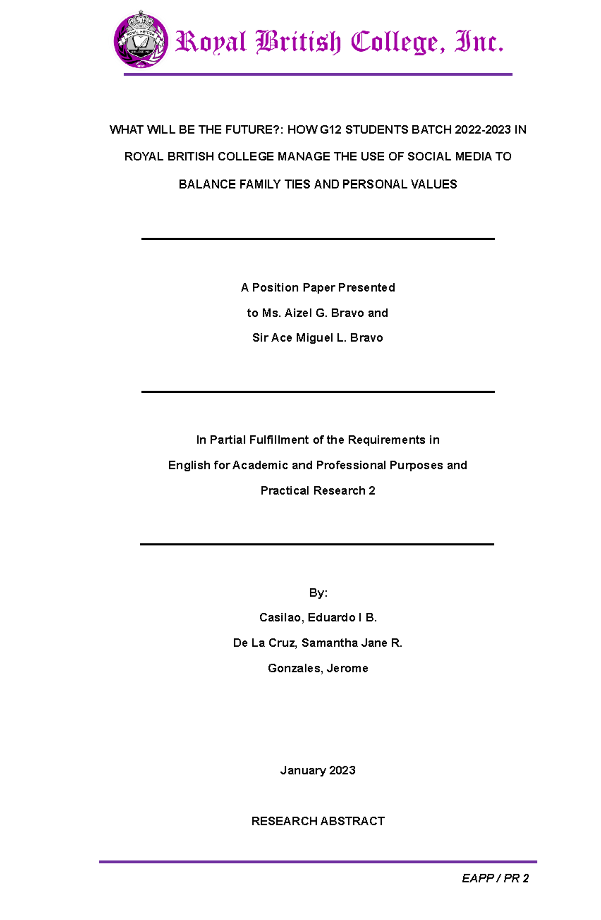 Position Paper GAS 12 - WHAT WILL BE THE FUTURE?: HOW G12 STUDENTS ...