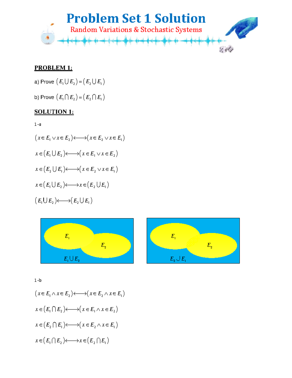 Problem Set 1 Solution Random Variations And Stochastic Systems Problem 2124