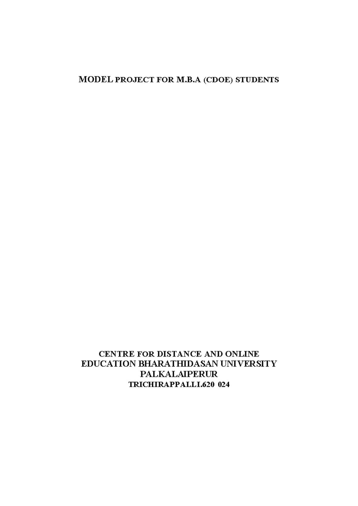 Model Project for MBA - Updated 17 Feb - MODEL PROJECT FOR M.B (CDOE ...