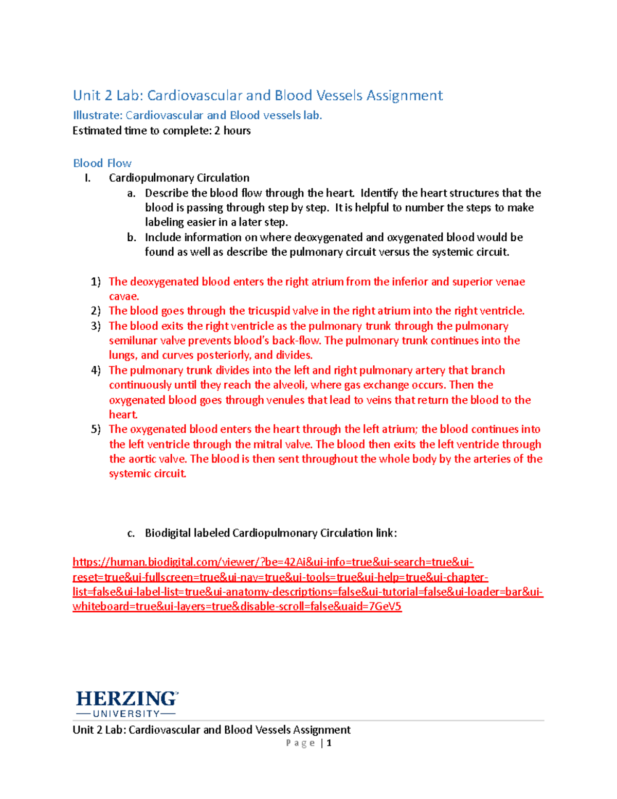 Unit 2 Lab Assignment 2 - Unit 2 Lab: Cardiovascular and Blood Vessels Assignment Illustrate ...