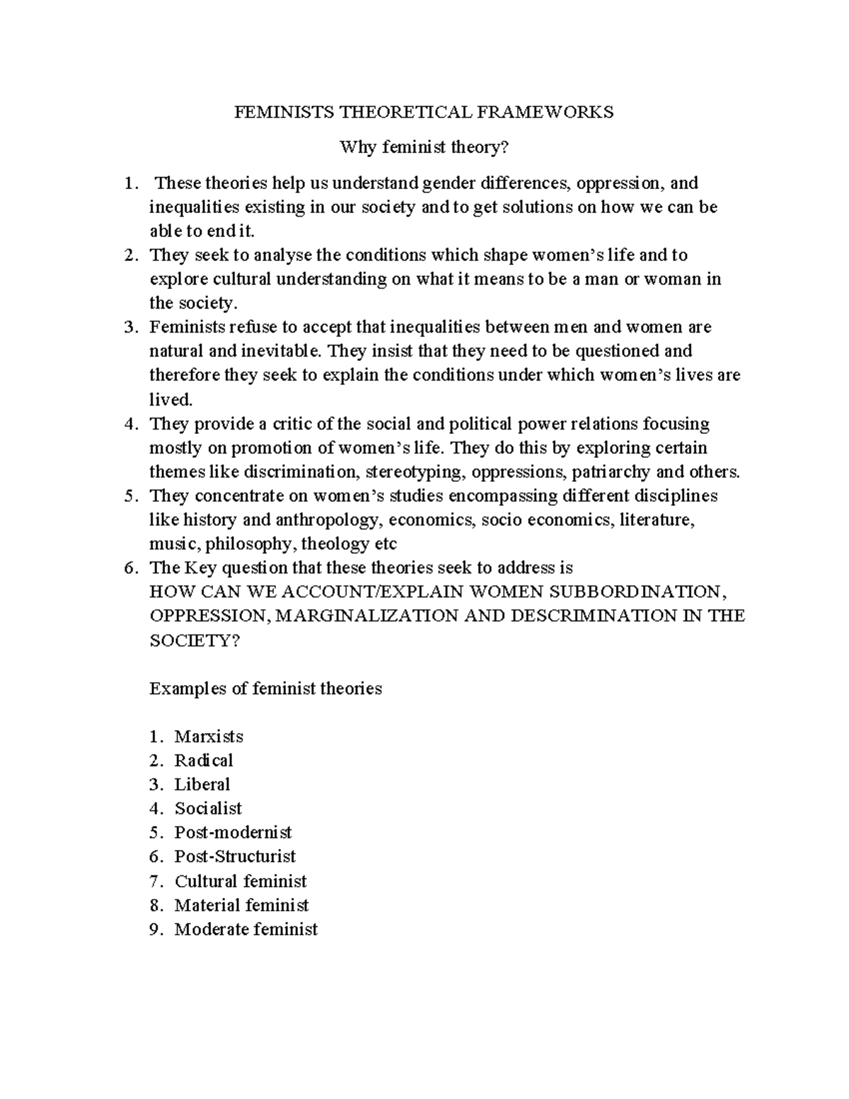 Feminist theory Lecture 14 Theoretical Framework - FEMINISTS ...