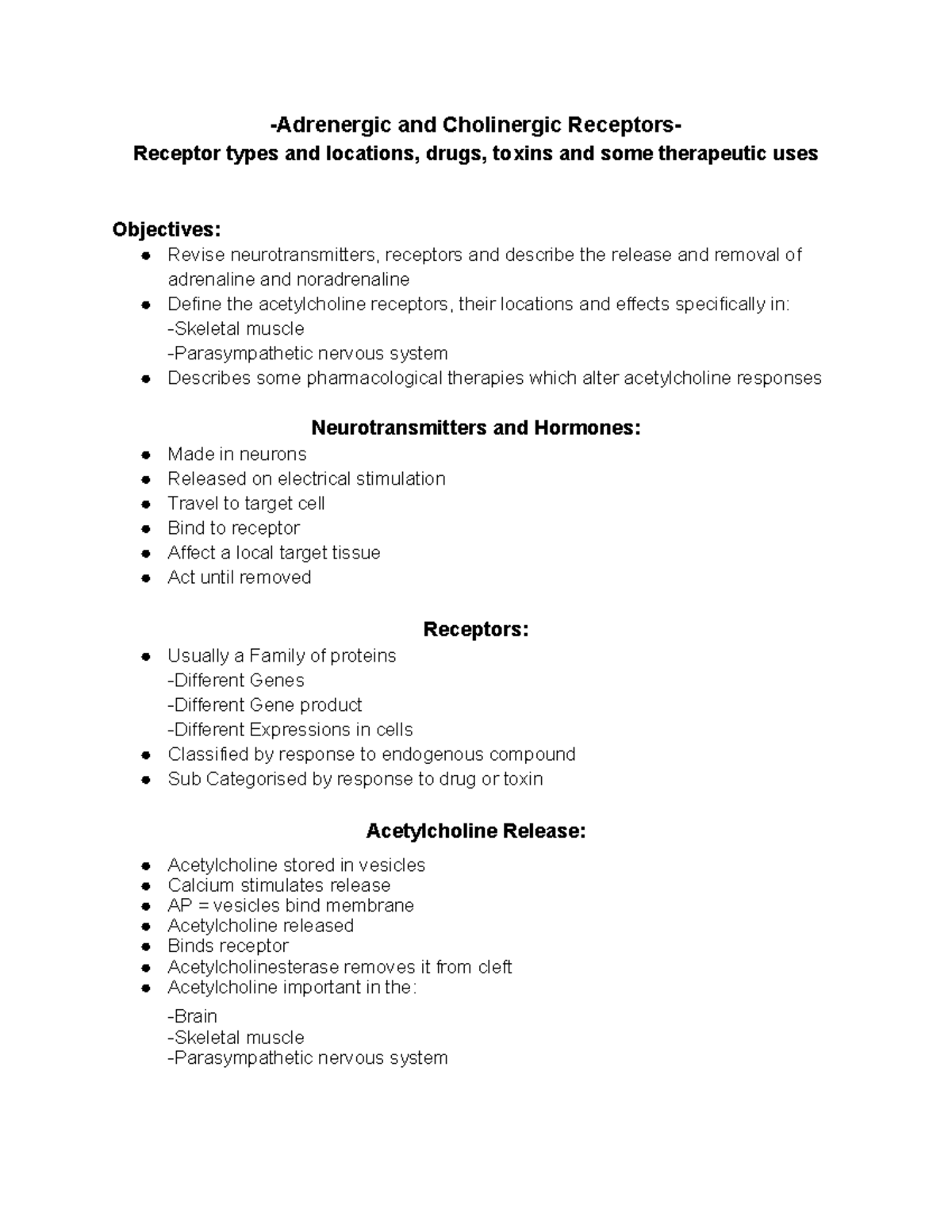 BM1022-Adrengeric and Cholingeric Receptors -Adrenergic and Cholinergic ...