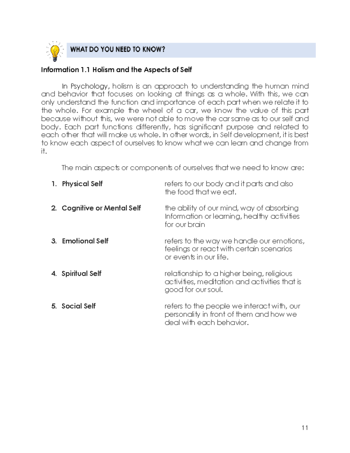 Holism and the Aspects of Self - With this, we can only understand the ...
