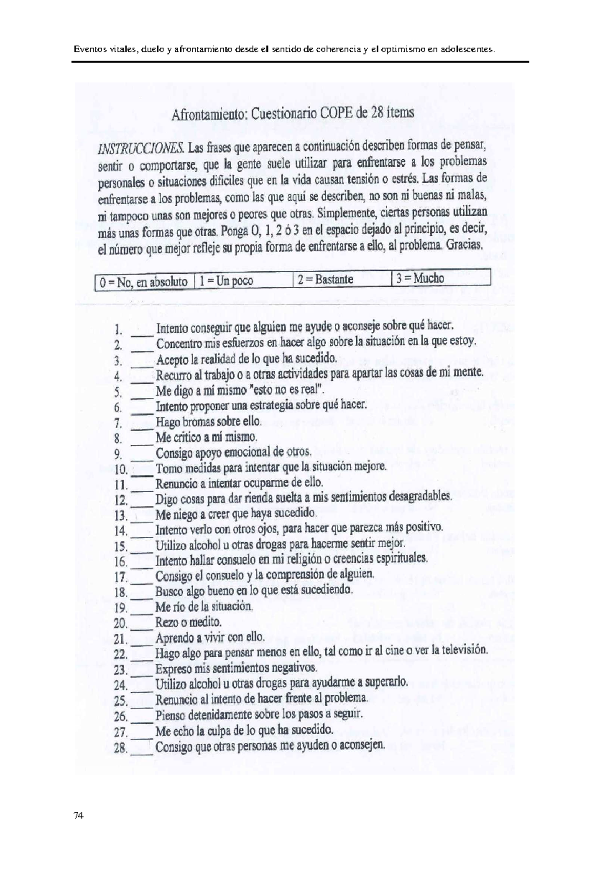 Cuestionario de afrontamiento COPE-28 - Eventos vitales, duelo y ...