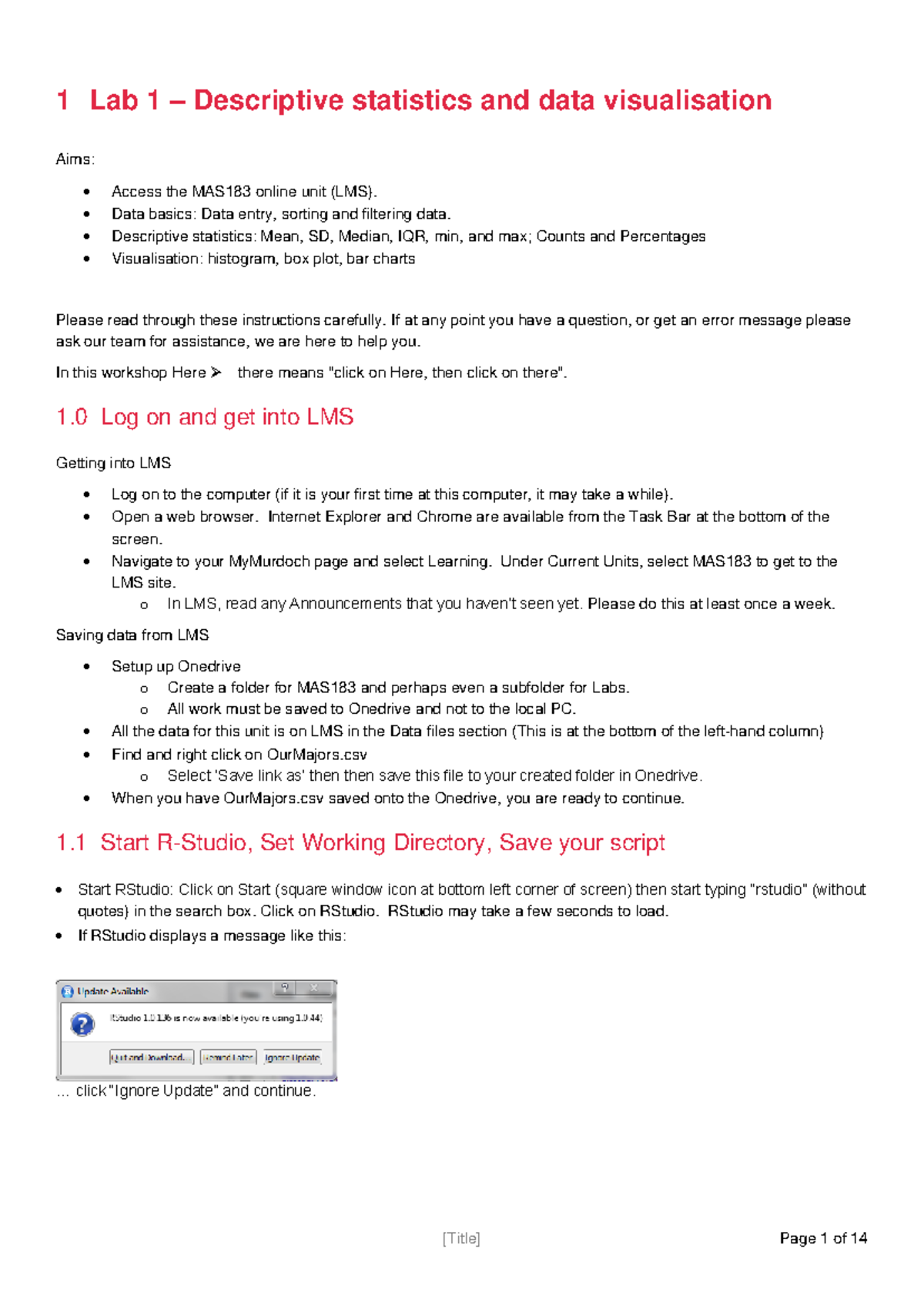 Lab1R - First lab - 1 Lab 1 – Descriptive statistics and data ...