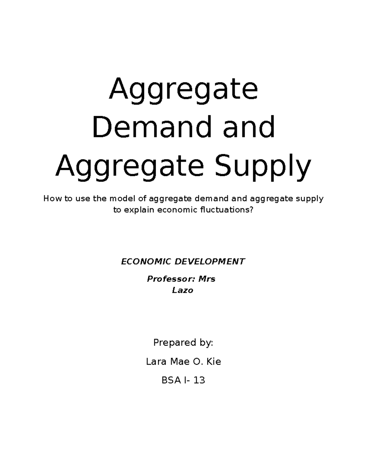 Aggregate Demand and Aggregate Supply - Aggregate Demand and Aggregate ...
