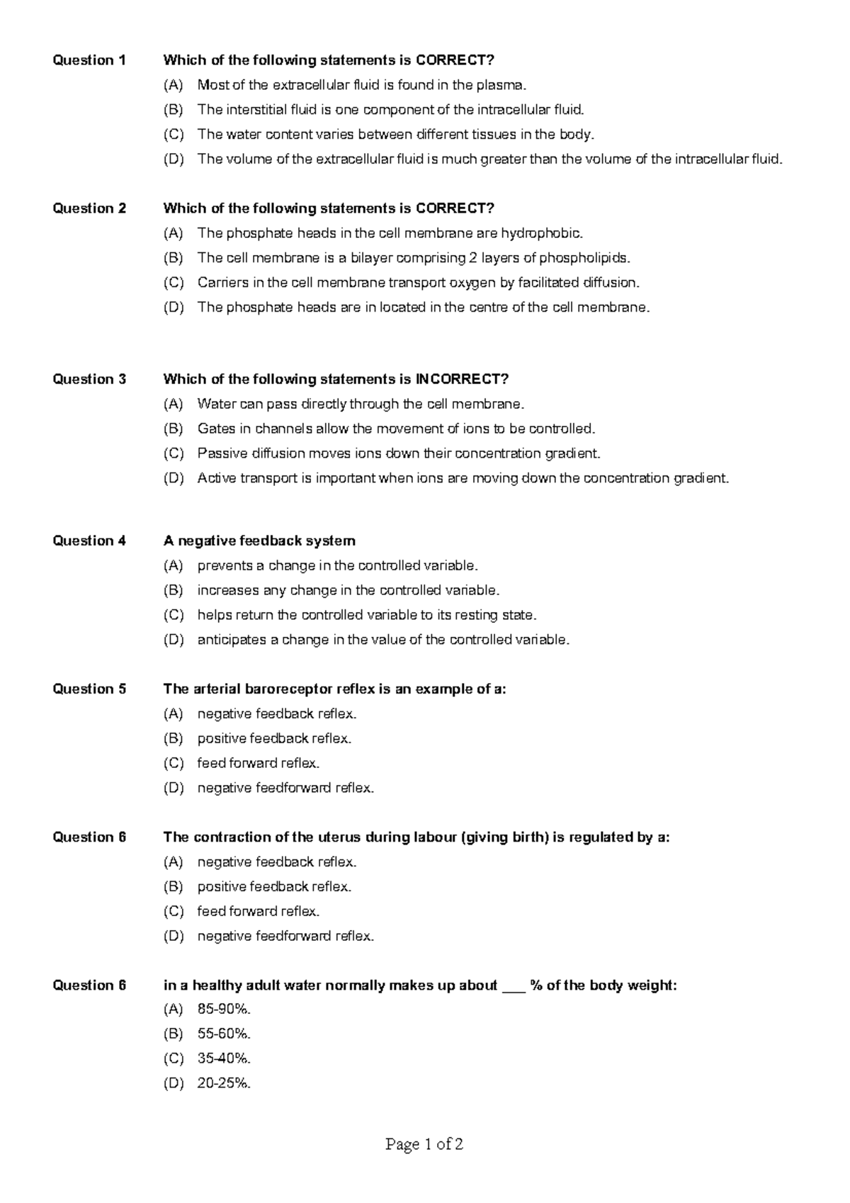 body fluids MID SEM practice questions - Page 1 of 2 Question 1 Which ...