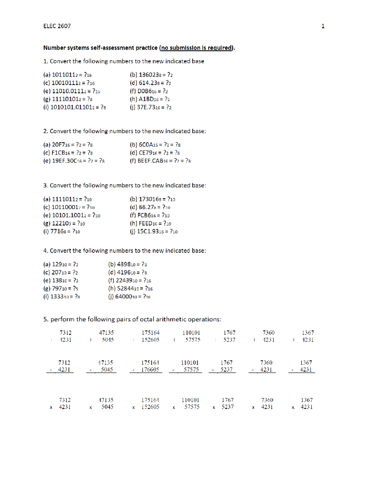 Numbers conversion practice - Elec 2607 - Studocu