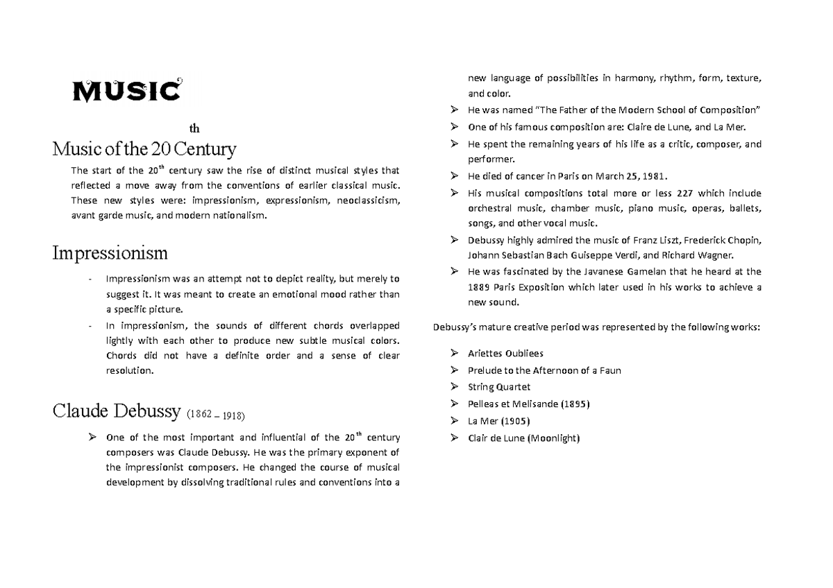 Mapehnotesxd - hjgitoo - th Music of the 20 Century The start of the ...