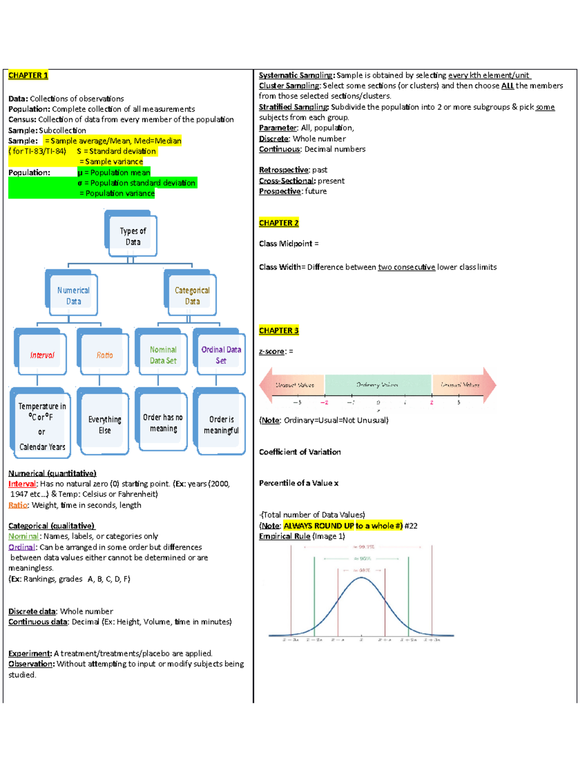 Test 1 Study Guide 3 - CHAPTER 1 Data: Collections of observations ...